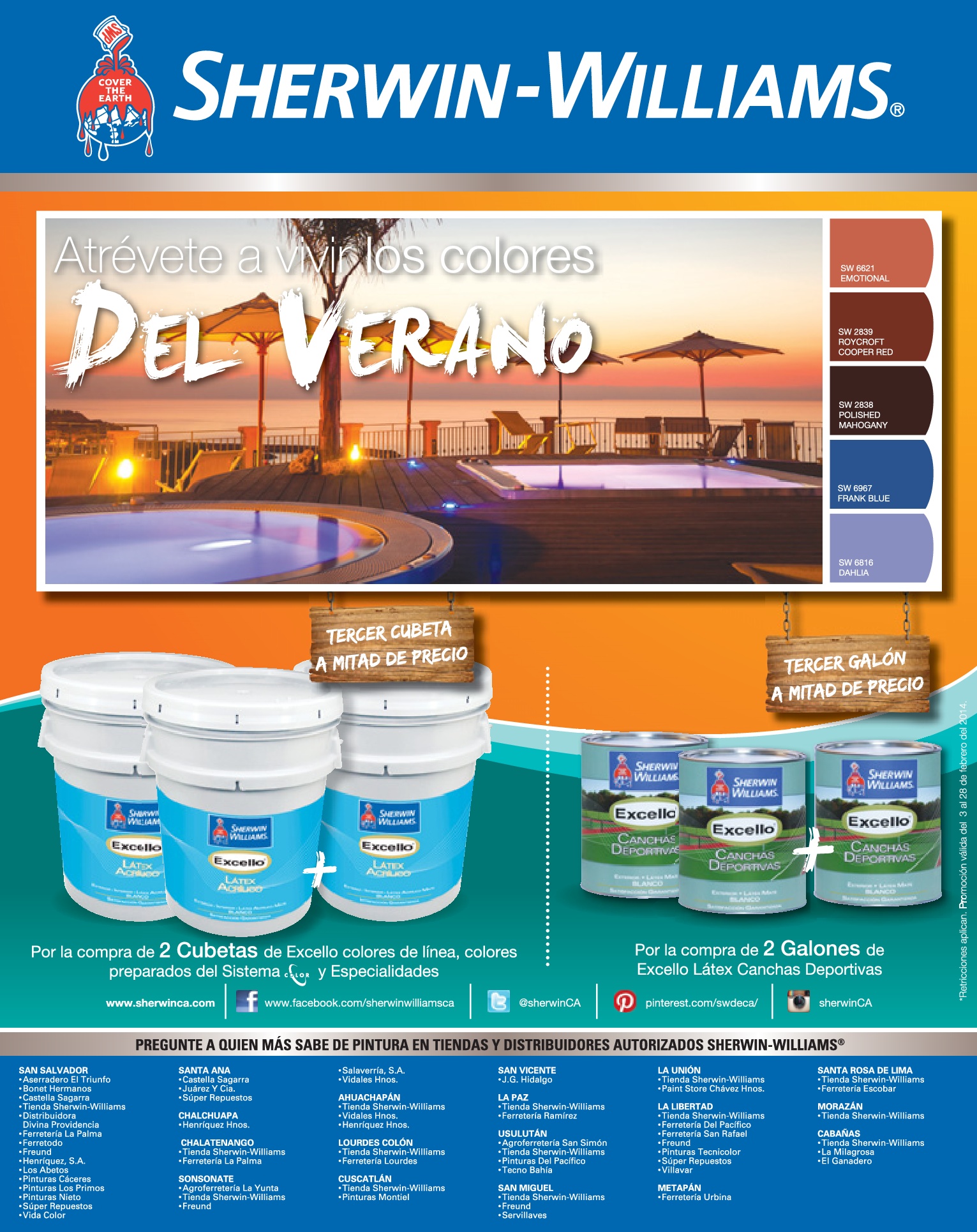 Colores de verano SHERWIN WILLIAMS el salvador - Ofertas Ahora