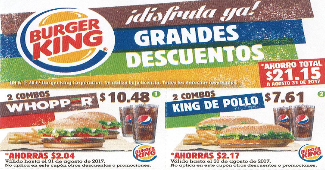 CUPONES Burger King el salvador - agosto 2017 - Ofertas Ahora